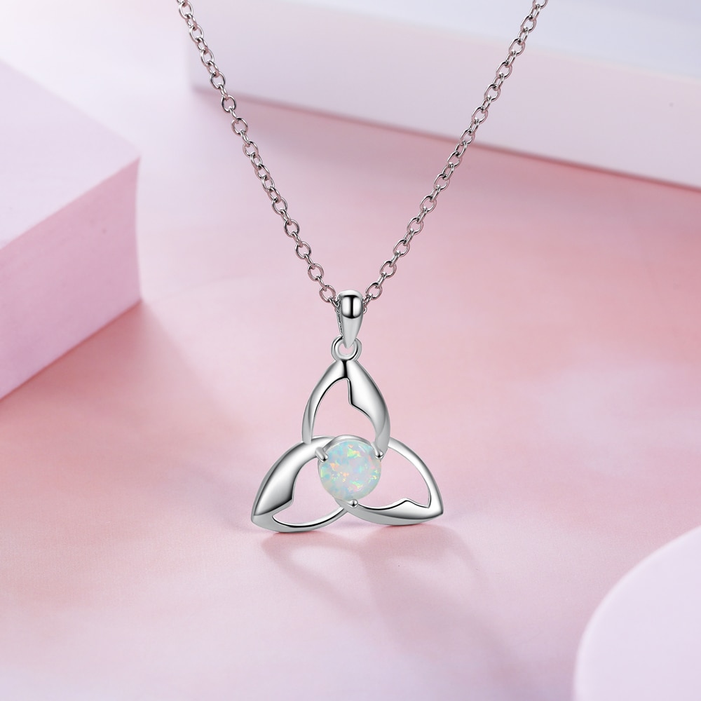 Opal Celtic Knot Necklace - Opal Triquetra Necklace - Opal Celtic ...